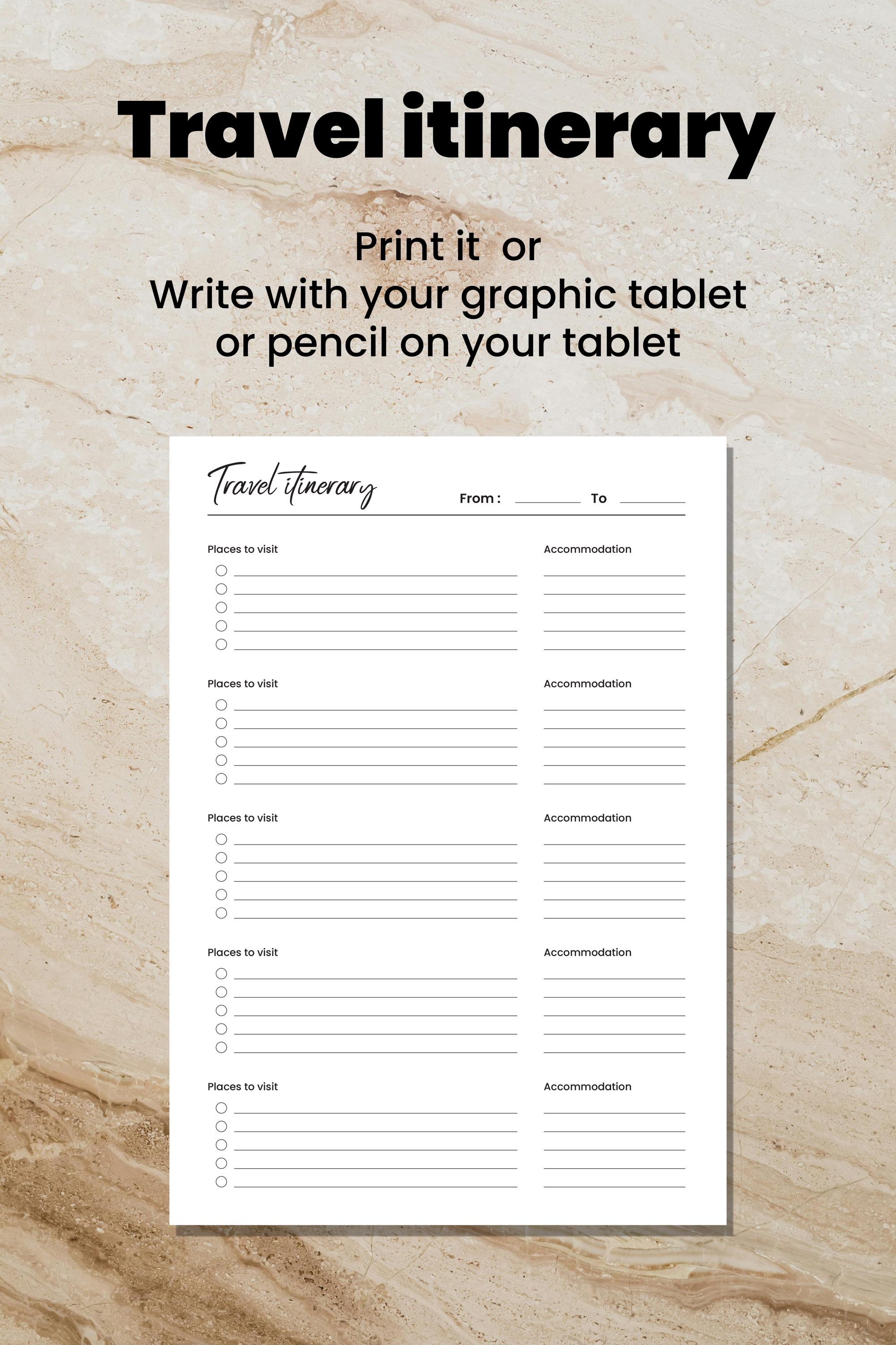 Travel Itinerary Printable, Travel Planner, Point of Interest Tracker ...