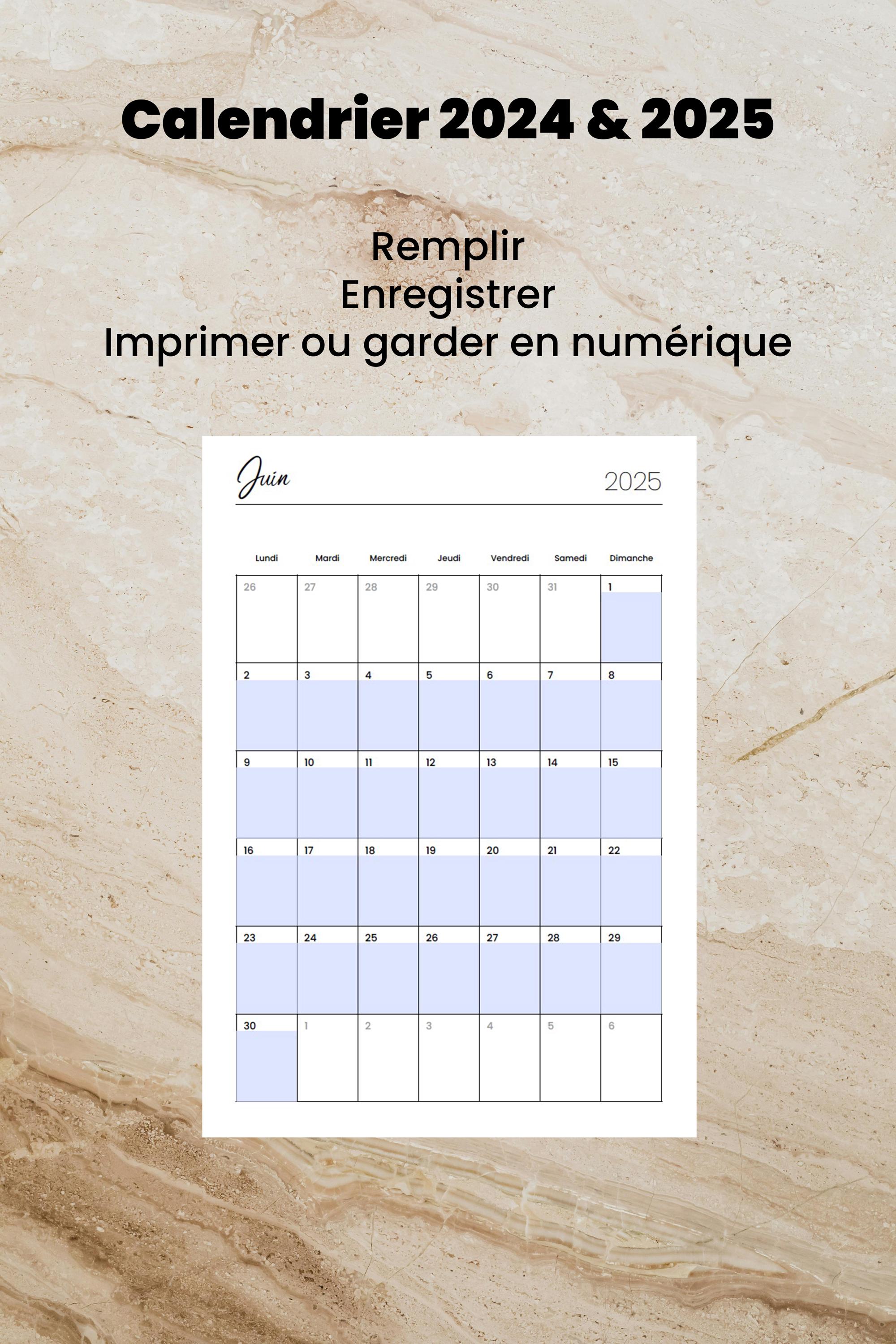 2024 & 2025 French Calendar Printable, Agenda, Minimalist, Yearly ...