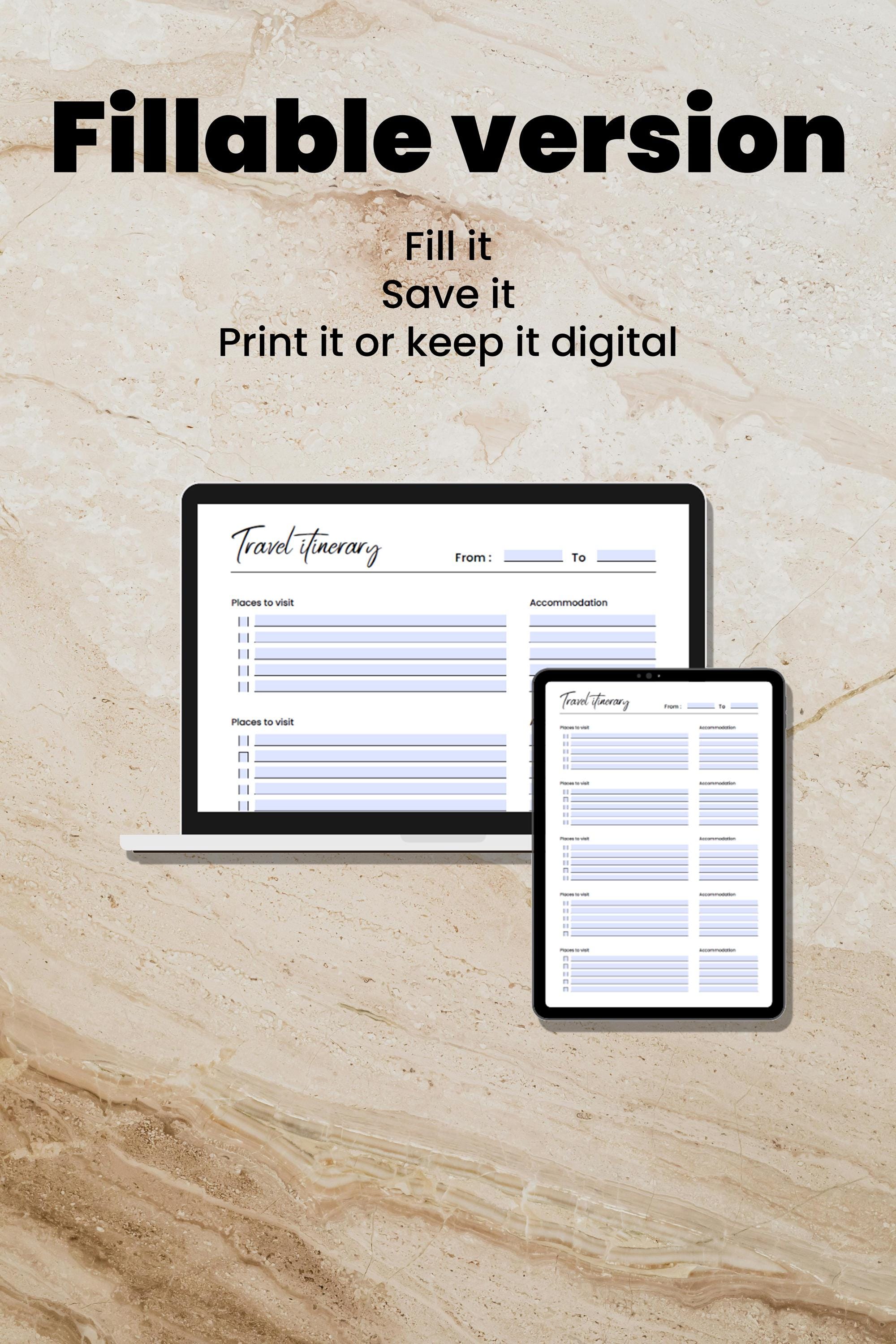 Travel Itinerary Printable, Travel Planner, Point of Interest Tracker ...
