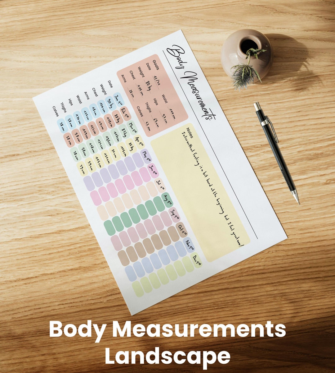 Body Measurements Printable Template, Goal Setting, Weight Progress ...
