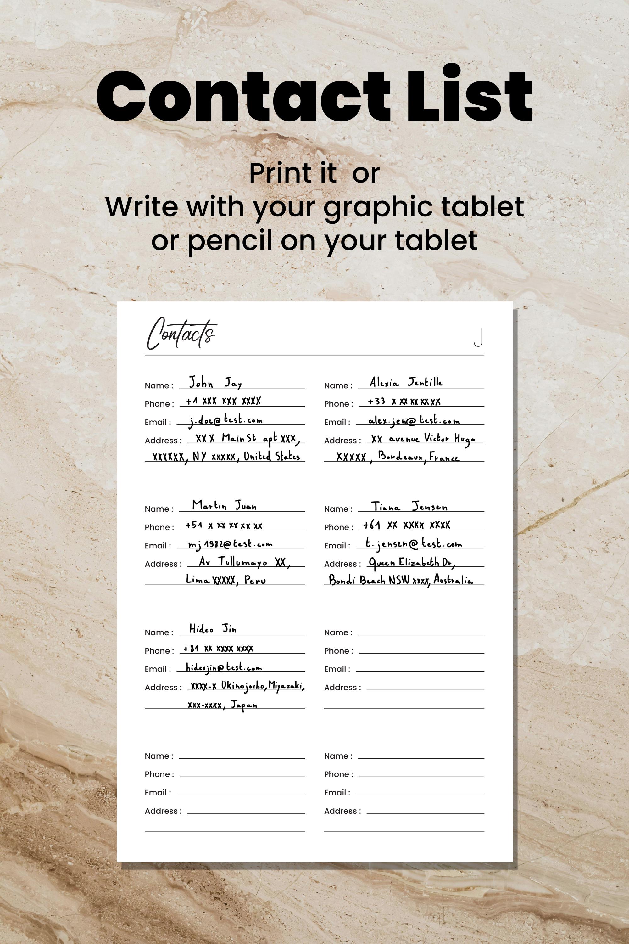 Contact List Printable, Phone List, Contact Organizer, Address List, A4 ...