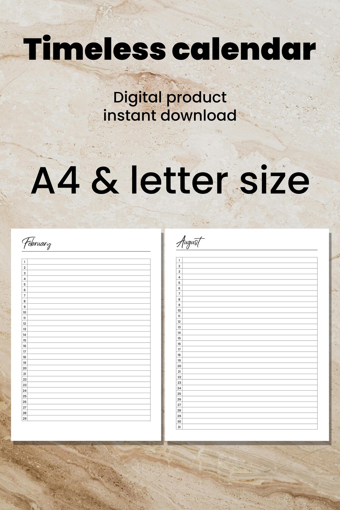 Timeless Calendar Printable, Agenda, Appointment Setting, Schedule ...