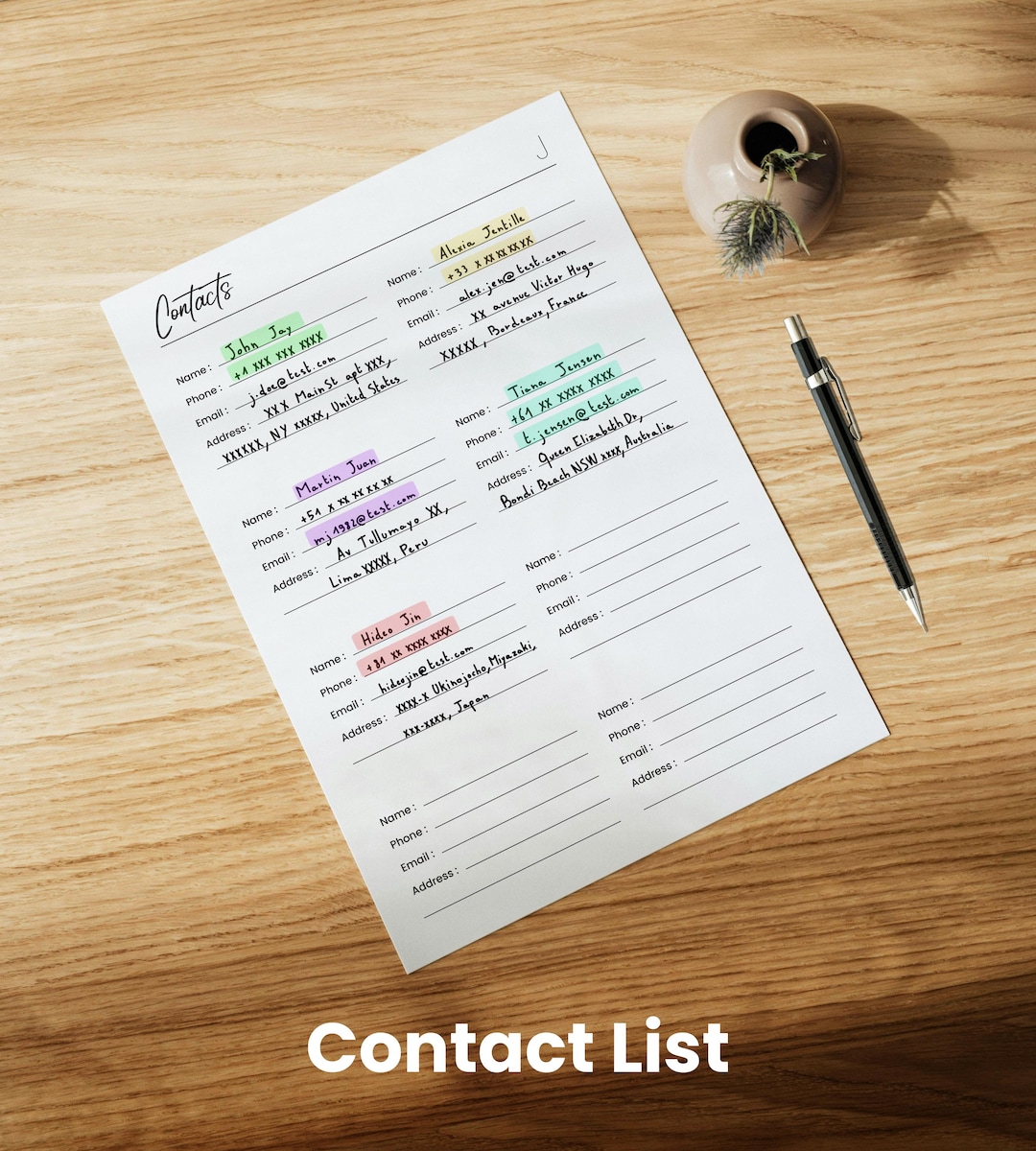 Contact List Printable, Phone List, Contact Organizer, Address List, A4 ...