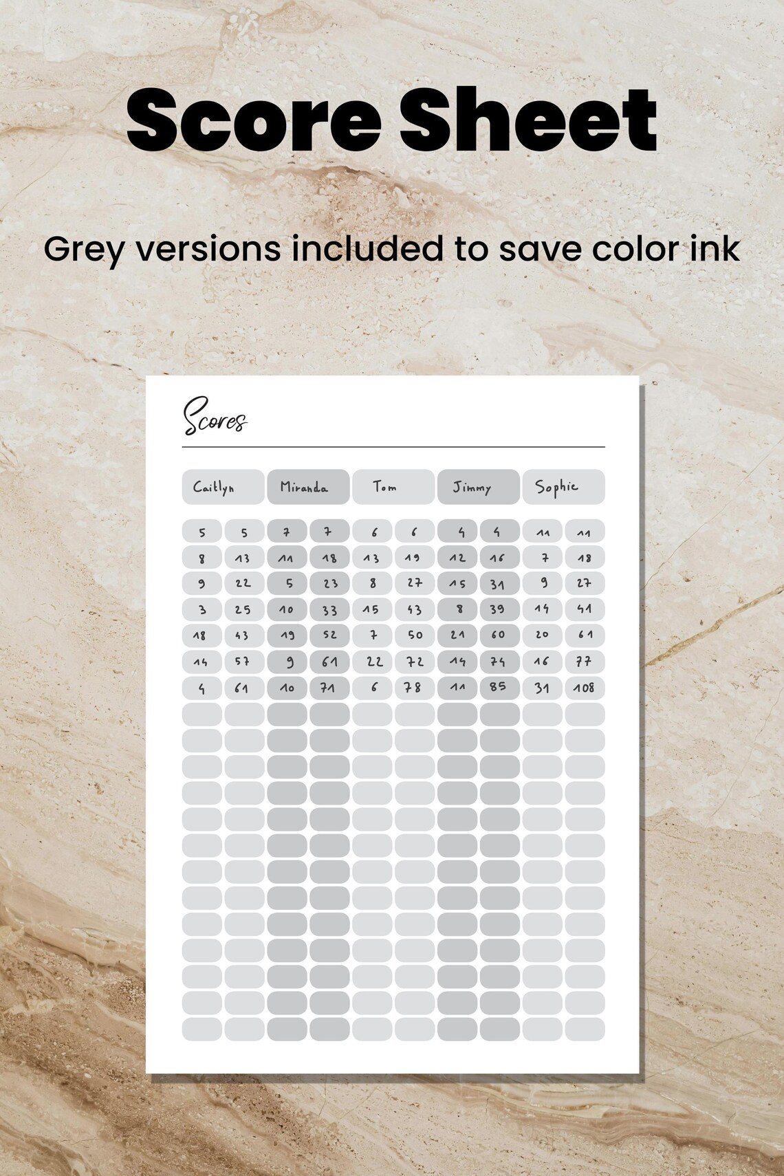 Score Sheet Printable, Game Score Tracker, Player Score List, Board ...