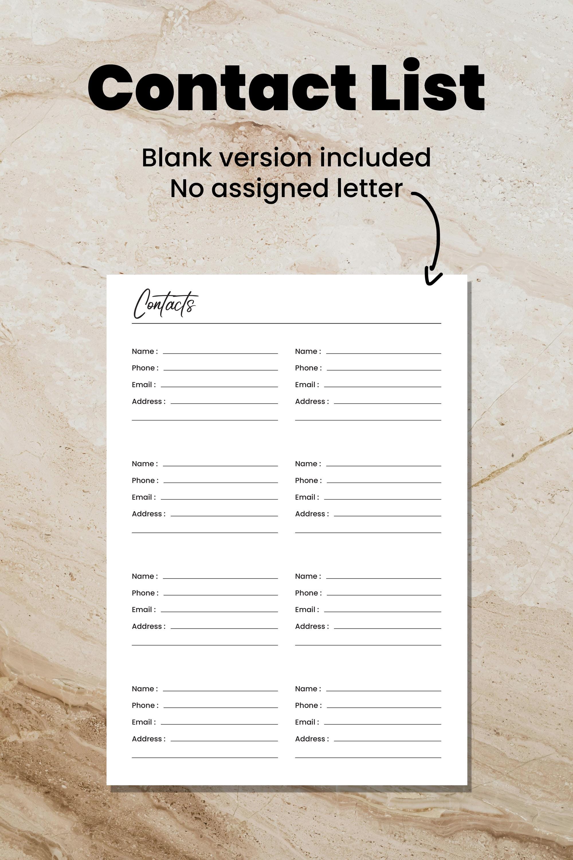 Contact List Printable, Phone List, Contact Organizer, Address List, A4 ...