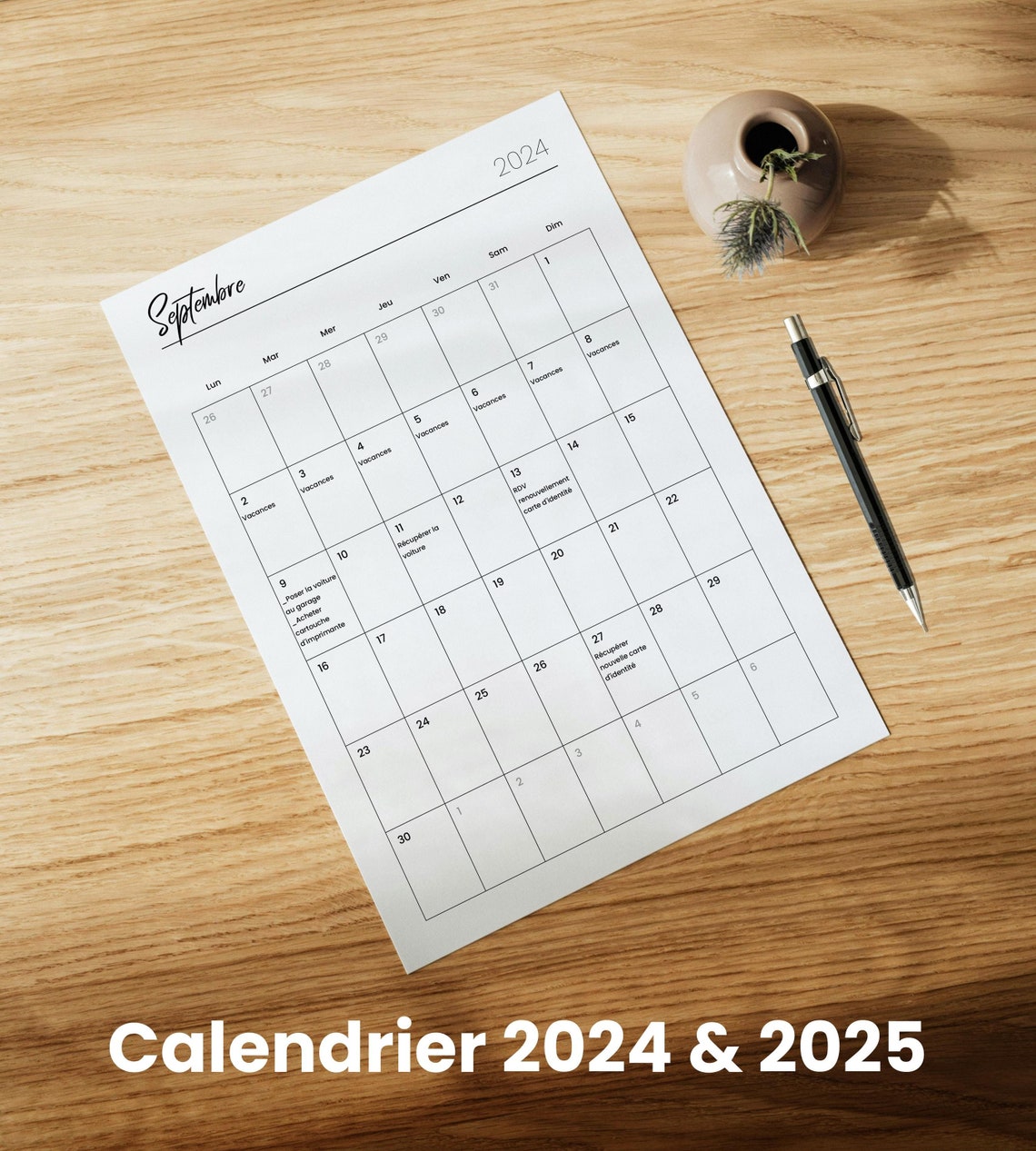 2024 & 2025 French Calendar Printable, Agenda, Minimalist, Yearly ...