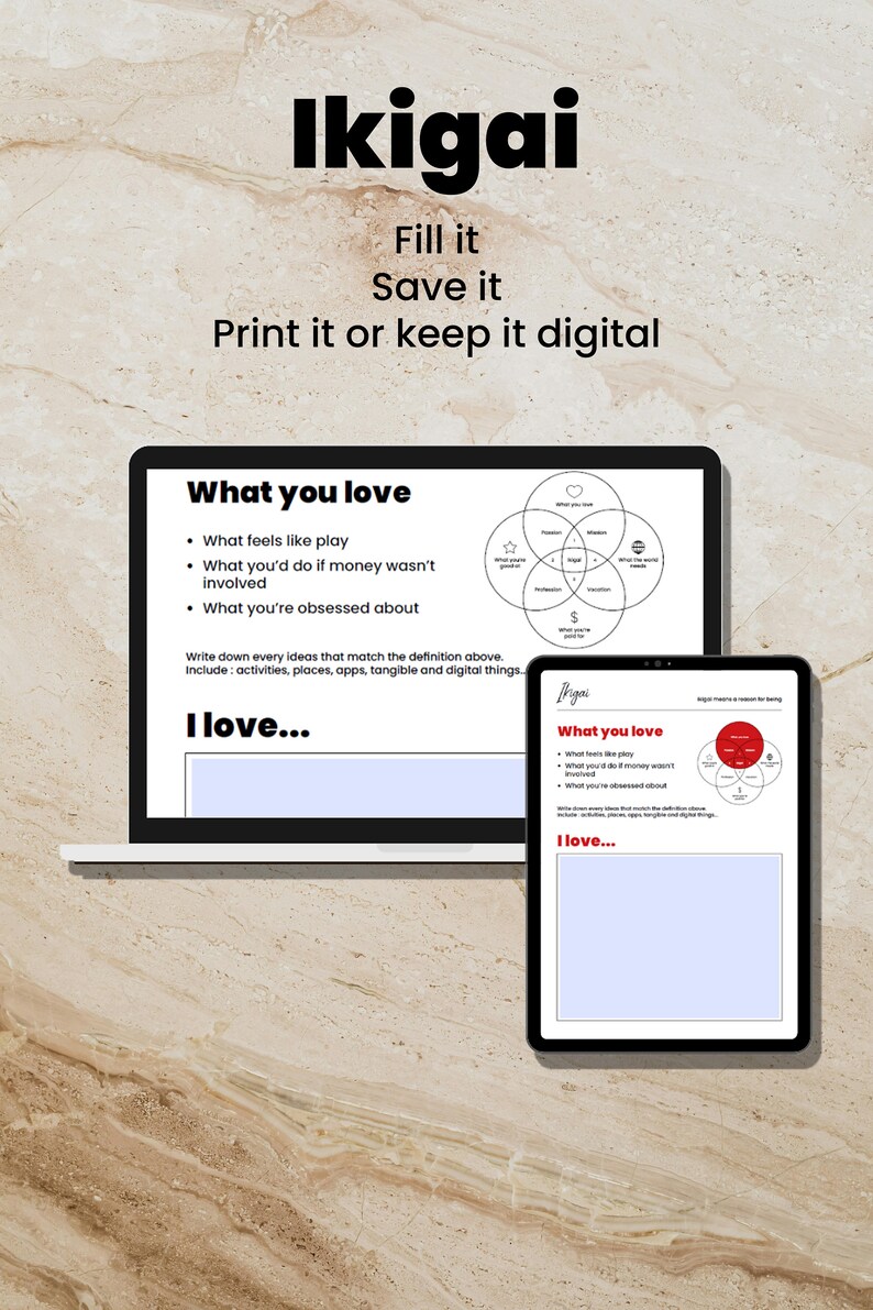 Ikigai Worksheet Printable, Life Goal, Purpose Finder, Reason for Being ...
