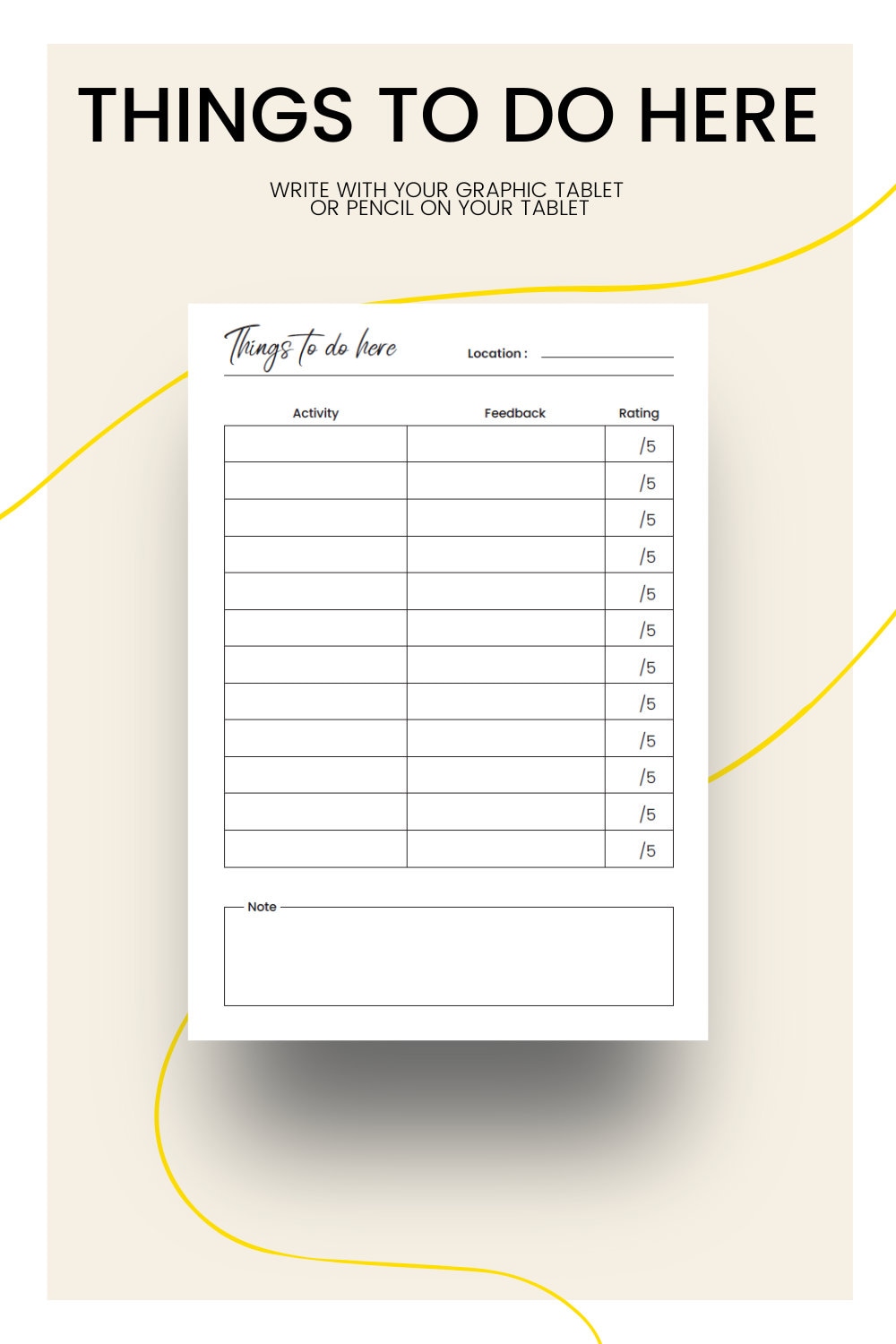 Things to Do Here Printable Template, Goal Setting, Activity Tracker ...