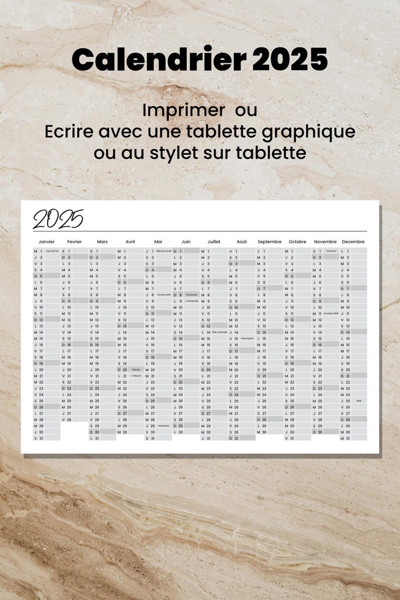 2025 Yearly Calendar Printable, French Calendar, Minimalist Calendar ...