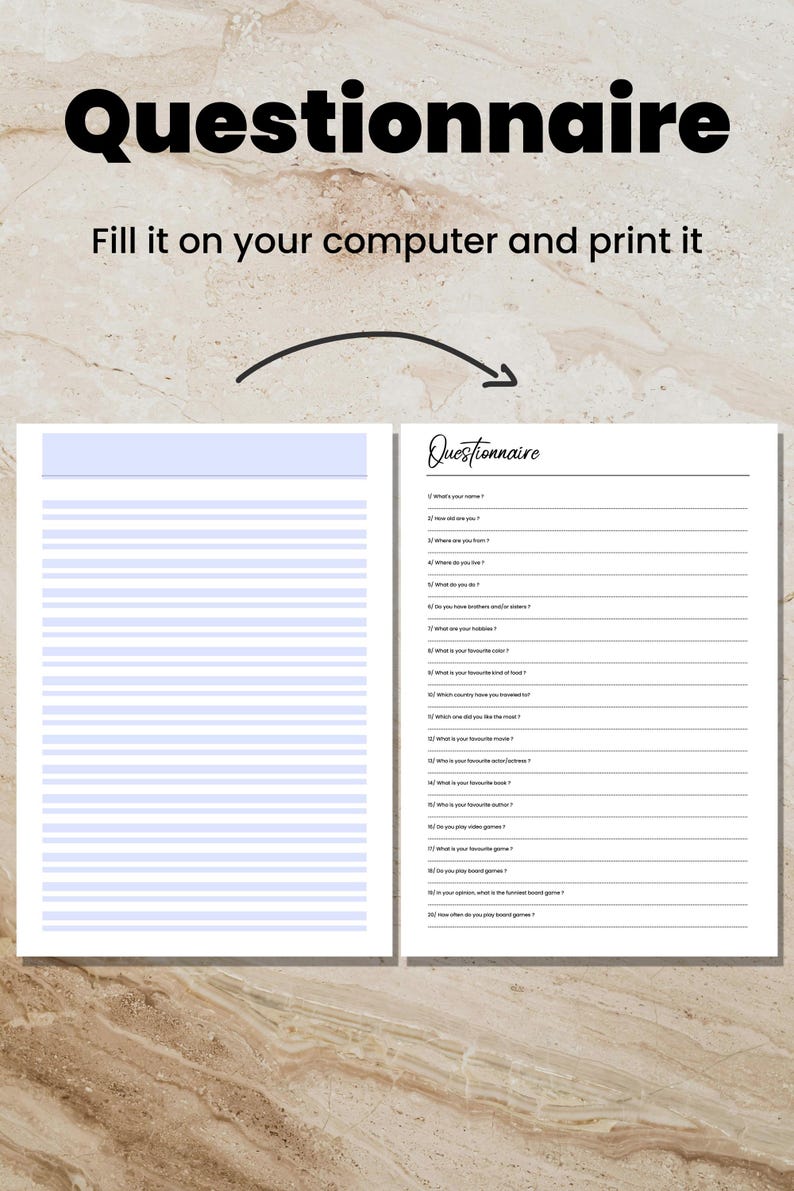 Questionnaire Fillable Printable Template, Test Maker, Custom Form, A4 ...