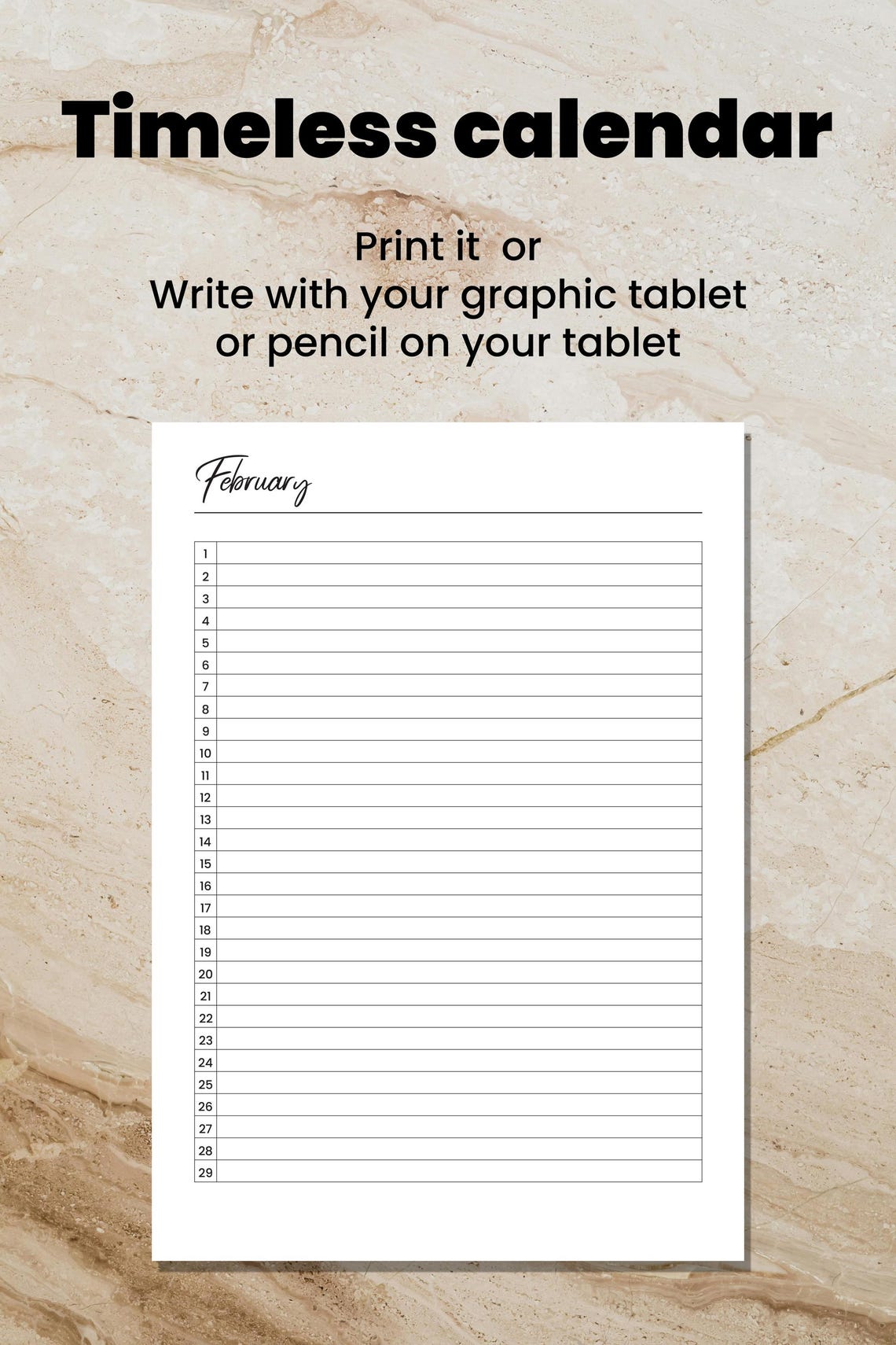 Timeless Calendar Printable, Agenda, Appointment Setting, Schedule ...