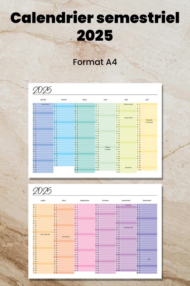 2025 French Calendar Landscape Printable, Semester Schedule, Minimalist ...
