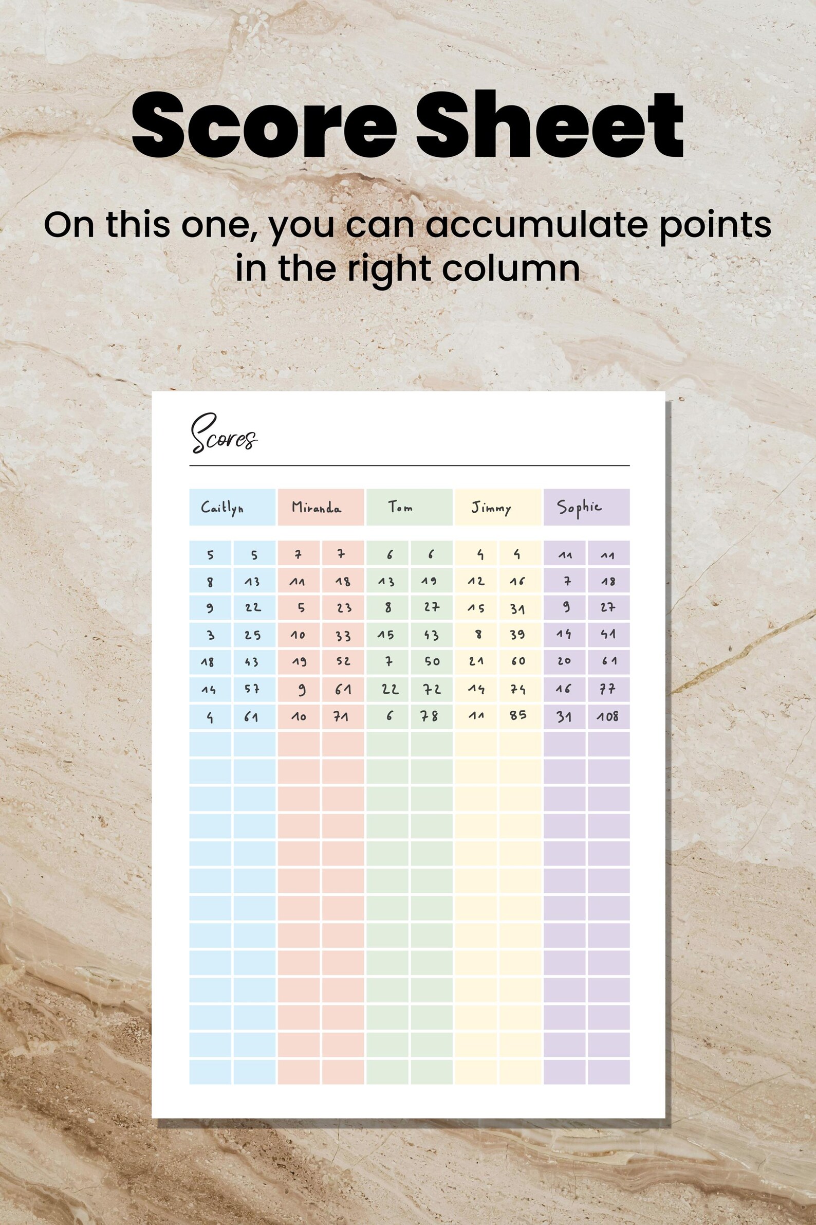 Score Sheet Printable, Game Score Tracker, Player Score List, Board ...