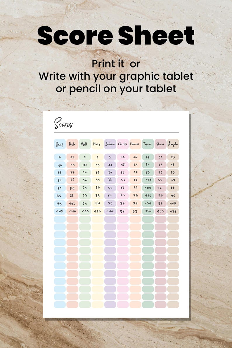 Score Sheet Printable, Game Score Tracker, Player Score List, Board ...