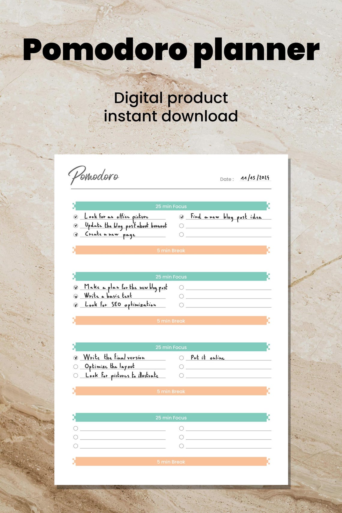 Pomodoro Planner Printable, to Do List, Progress Tracker, Task Manager ...