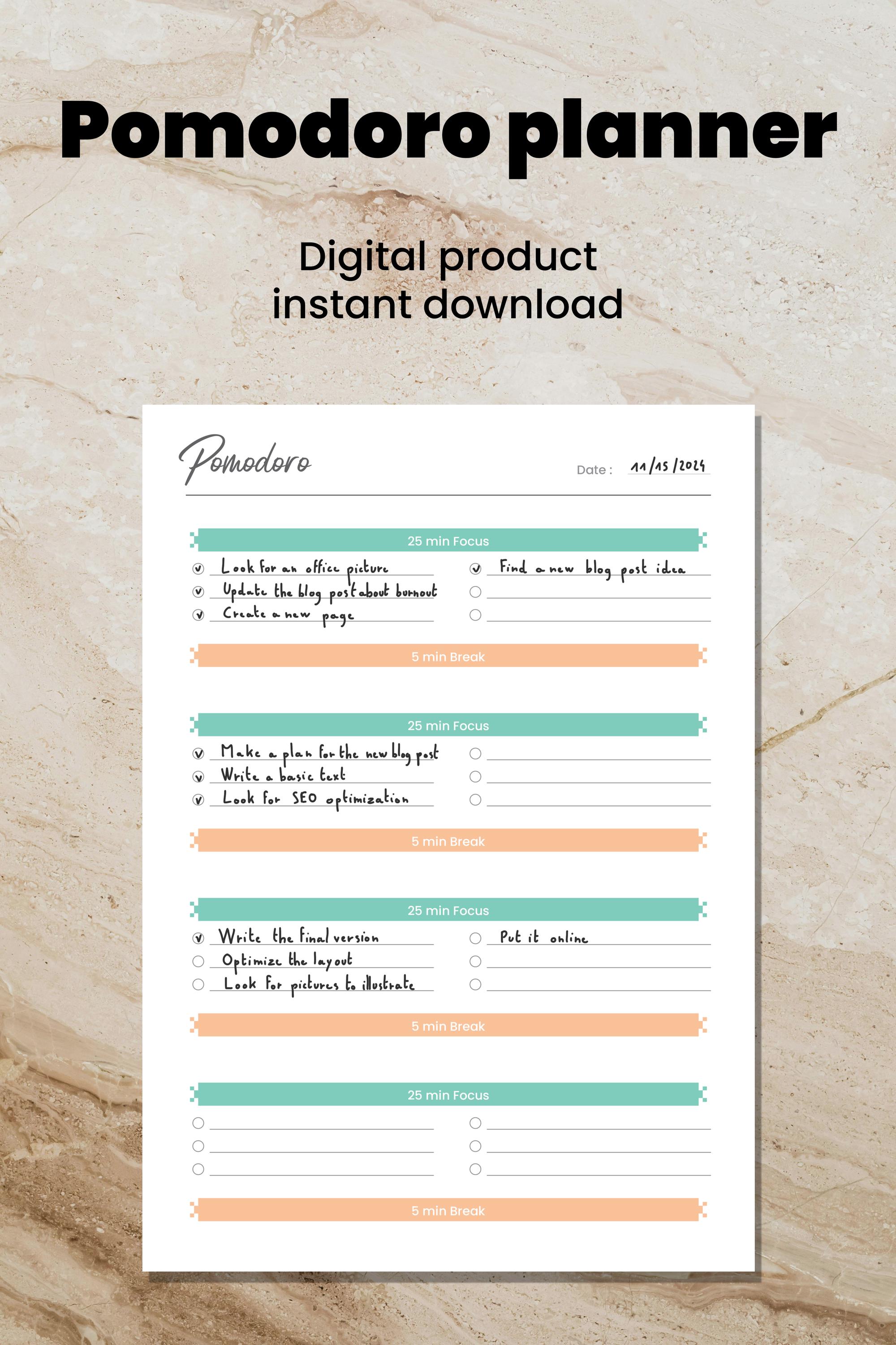Pomodoro Planner Printable, to Do List, Progress Tracker, Task Manager ...