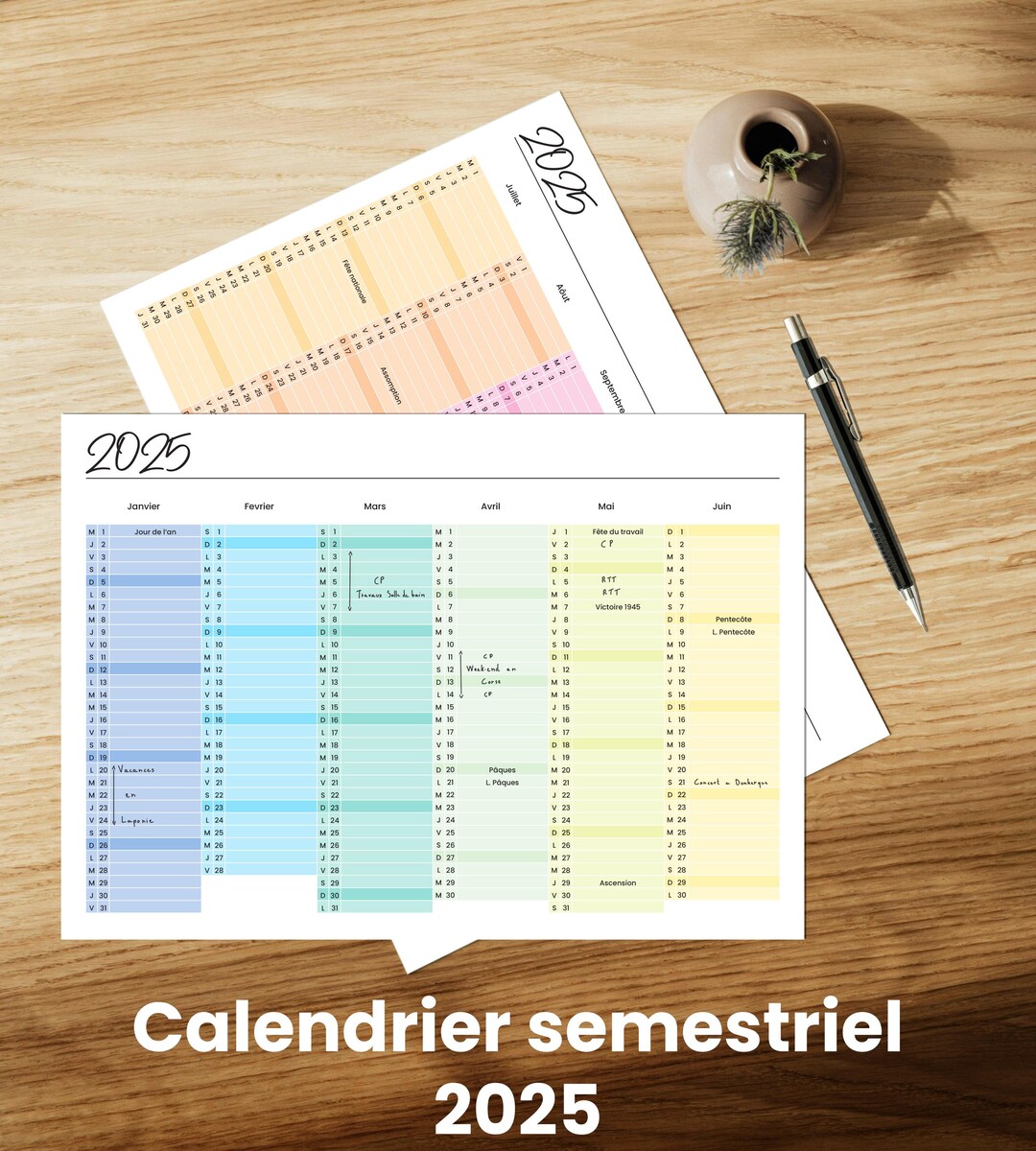 2025 French Calendar Landscape Printable, Semester Schedule, Minimalist ...