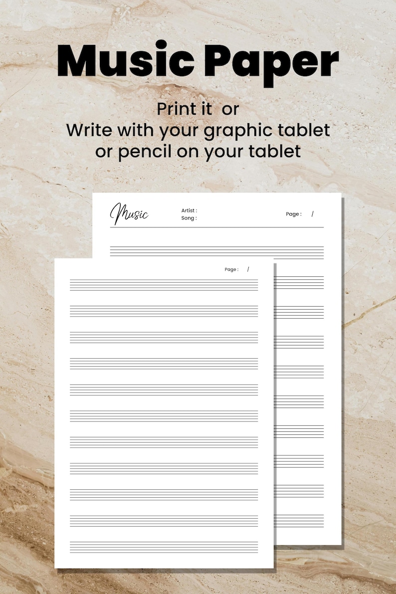 Music Paper Printable, Treble Clef, Guitar Tab, G, F, Ut Key, A4 ...