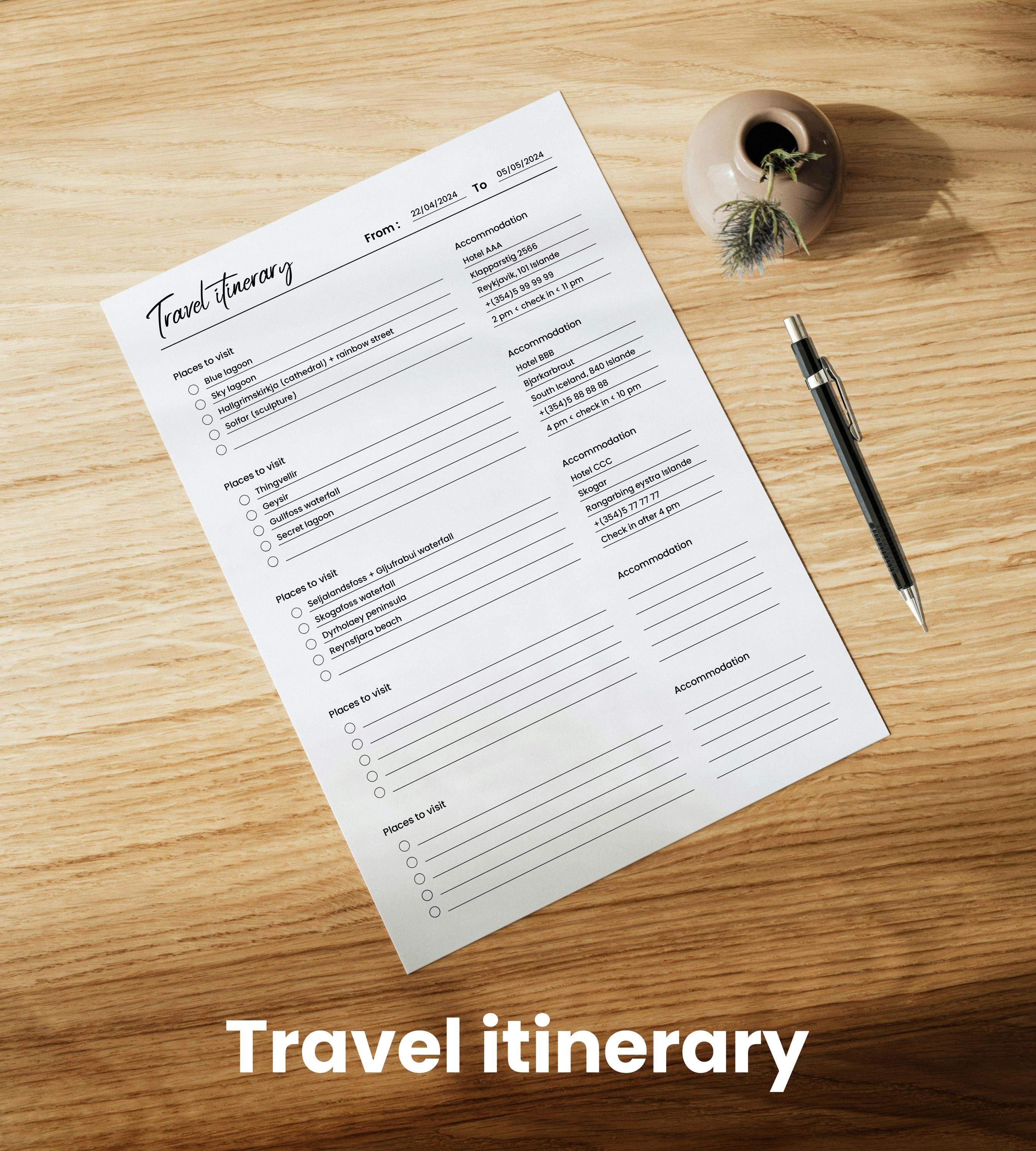 Travel Itinerary Printable, Travel Planner, Point of Interest Tracker ...
