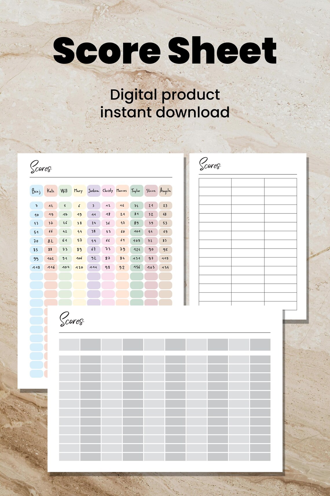 Score Sheet Printable, Game Score Tracker, Player Score List, Board ...