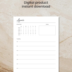 Agenda 2025 Printable, Daily Schedule, Calendar, Meeting Reminder ...