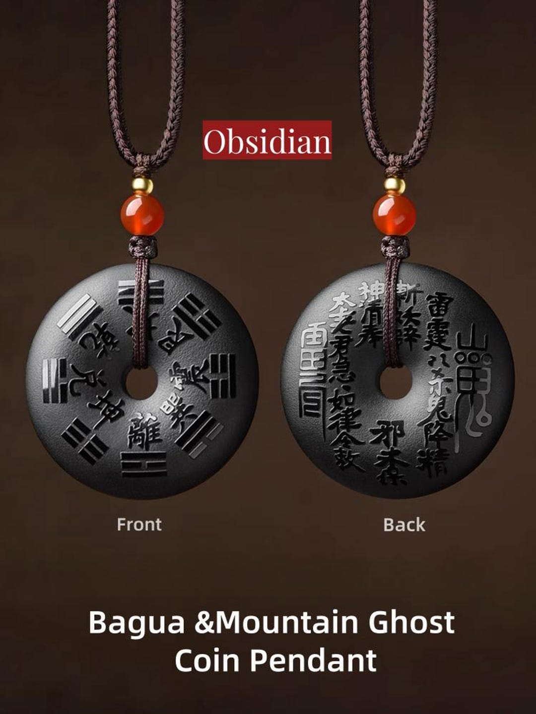 Obsidian Mountain Ghost Coin and Bagua-eight Trigrams Pendant: Necklace ...