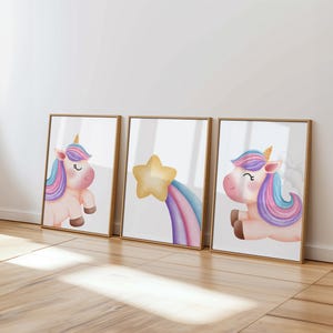 Unicorn Wall Art, Set of 6 Printable Unicorn Rainbow Art, Girls Room ...
