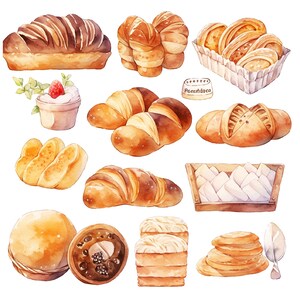 SET OF 12 PNG Soft Pastel Watercolor Breads Clipart for Planners ...