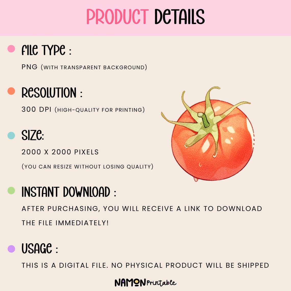 SET OF 8 PNG Watercolor Tomato Clip Art in Soft Pastel Colors - Cute ...