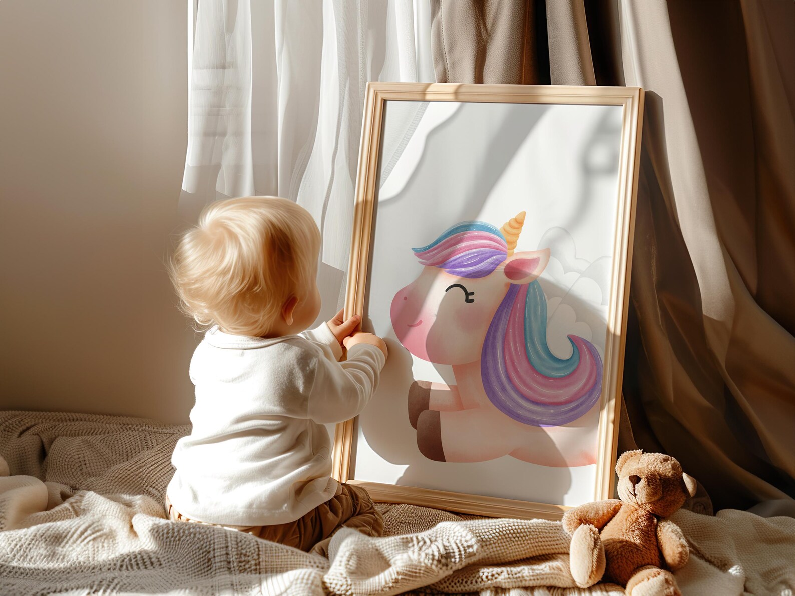 Unicorn Wall Art, Set of 6 Printable Unicorn Rainbow Art, Girls Room ...