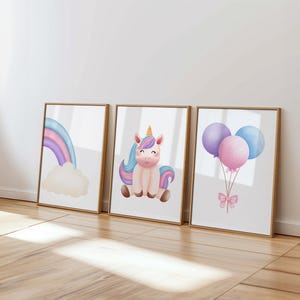 Unicorn Wall Art, Set of 6 Printable Unicorn Rainbow Art, Girls Room ...