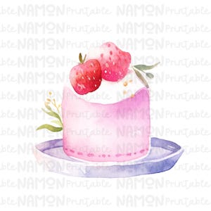 Set of 9 PNG Cute Bakery Shop Watercolor Pastel Clipart With Cakes and ...