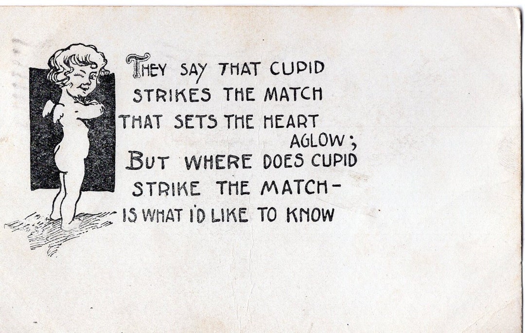 Cupid Strikes the Match Antique Postcard, Postmark 1906, Funny Verse ...