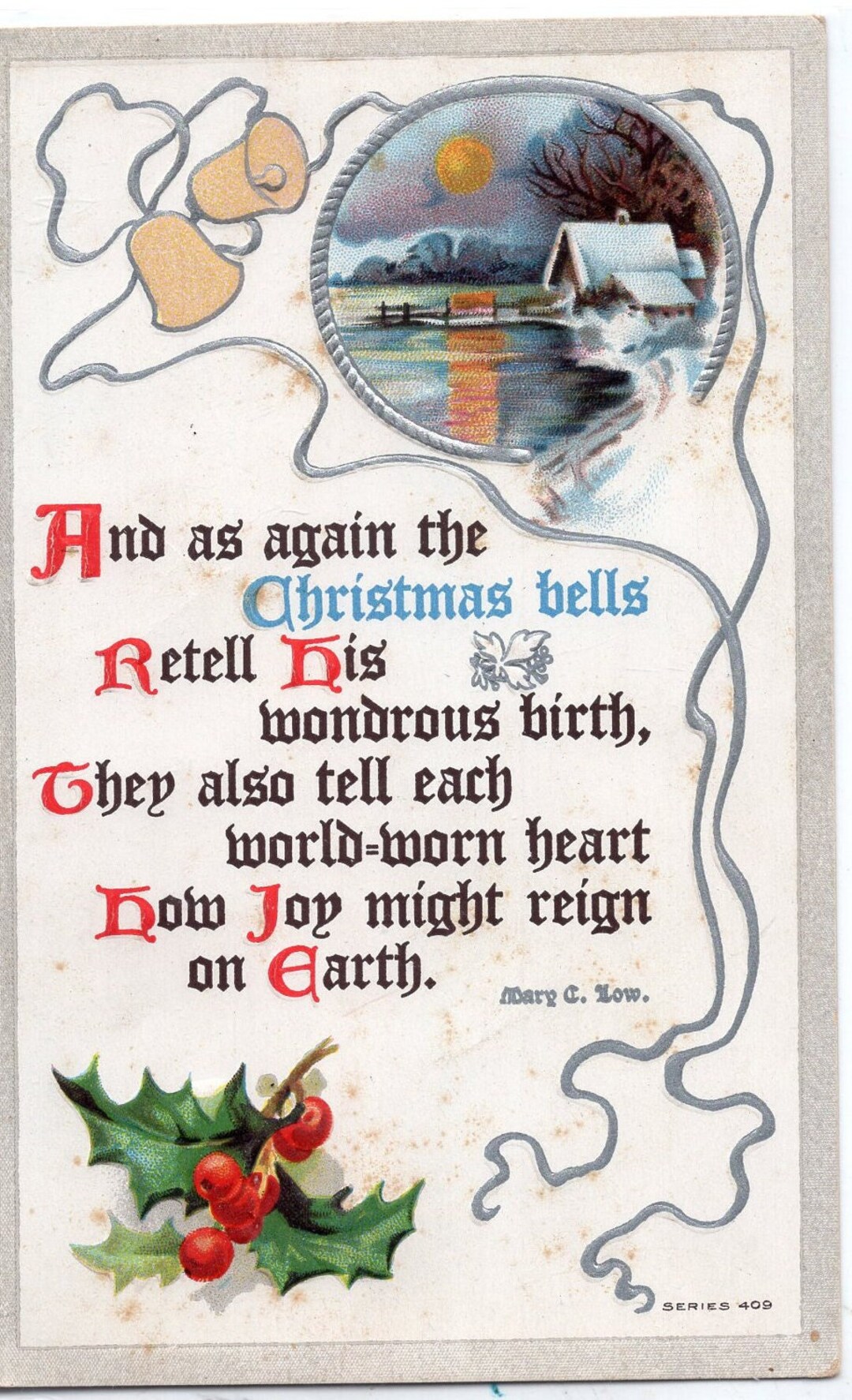 Christmas Embossed Vintage Postcard, Embossed Holly & Berries, Cabin - Etsy