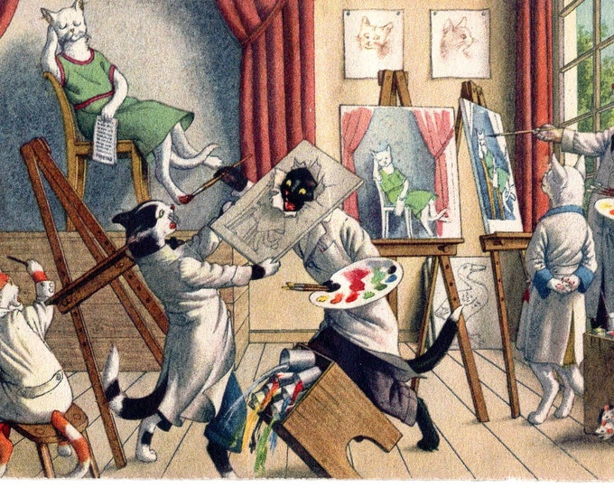 Vintage Mainzer Cats Postcard, Painting on Easels, Model - Max Kunzli ...