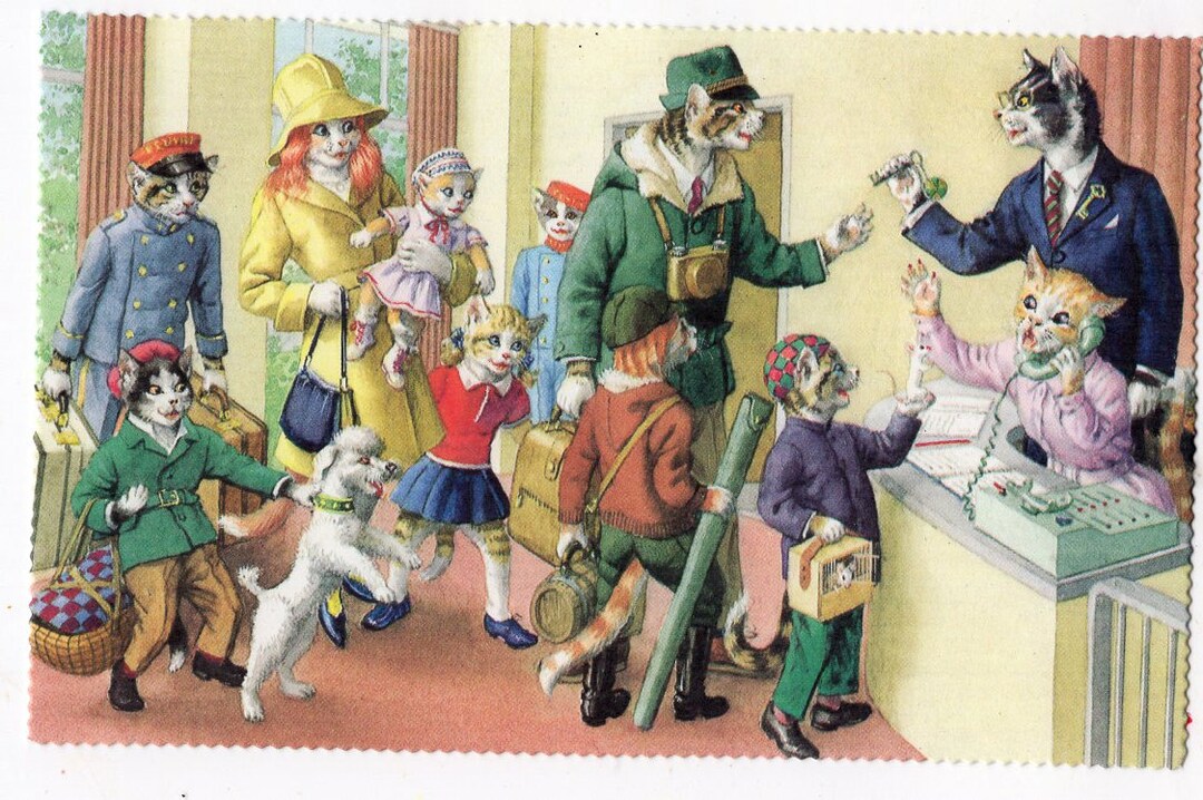Mainzer Cats Vintage Postcard: Anthropomorphic Hotel Scene - Etsy