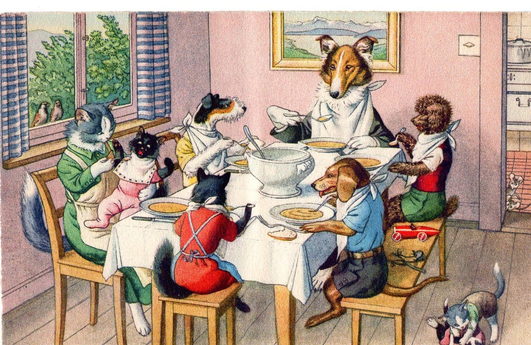 Vintage Mainzer Cats Postcard: Max Kunzli, Cats Eating at Table - Etsy