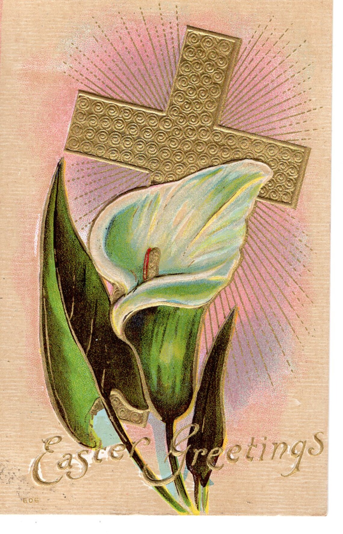 Happy Easter Vintage Postcard Cala Lily, Cross, Easter Postcard, for ...