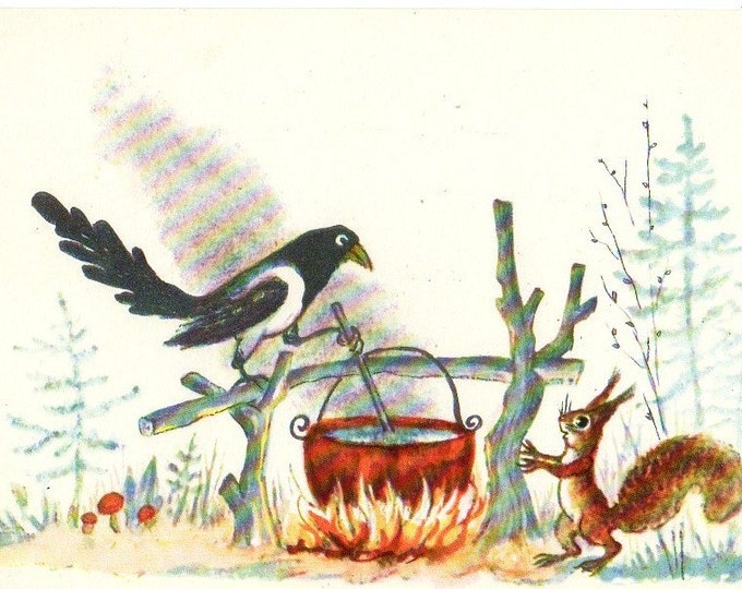 Russian Postcard Crow and Squirrel Vintage Yuri Vasnetsov USSR - Etsy