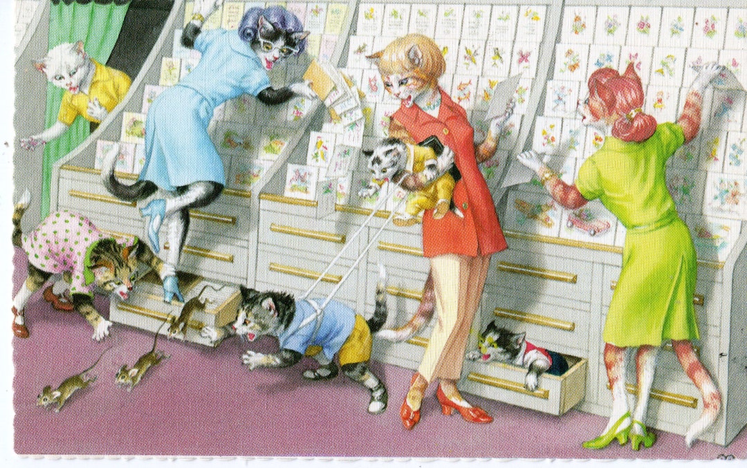 Vintage Postcard Mainzer Cats Postcard, at the Card Shop Dressed Cats ...