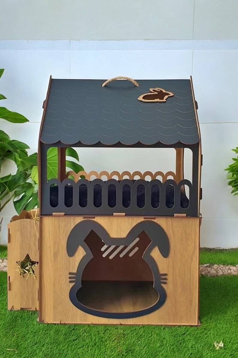 Wooden Rabbit House, Two-storey Rabbit Castle, Modern Rabbit Furniture ...