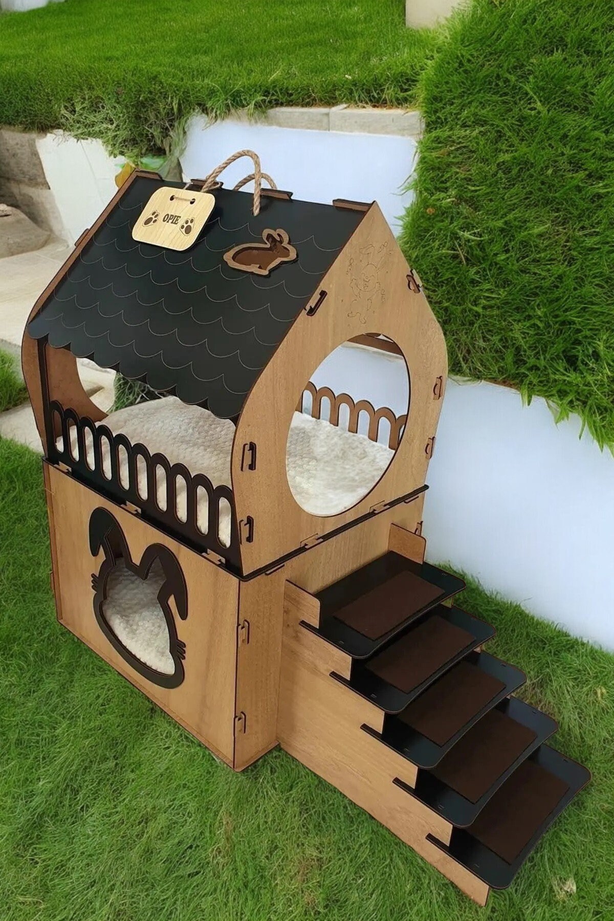 Wooden Rabbit House, Two-storey Rabbit Castle, Modern Rabbit Furniture ...