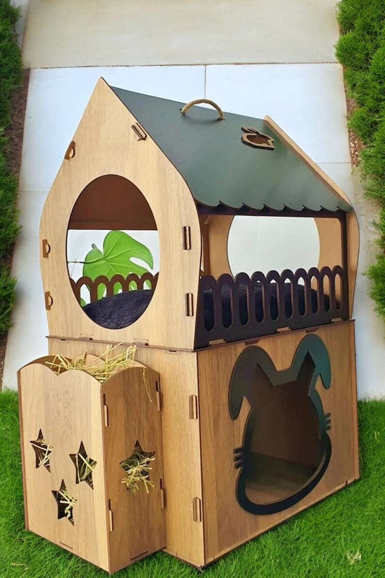 Wooden Rabbit House, Two-storey Rabbit Castle, Modern Rabbit Furniture ...