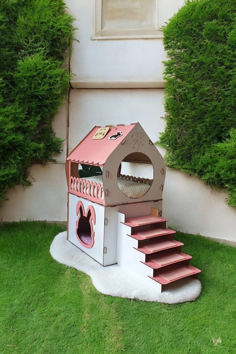 Wooden Rabbit House, Two-storey Rabbit Castle, Modern Rabbit Furniture ...