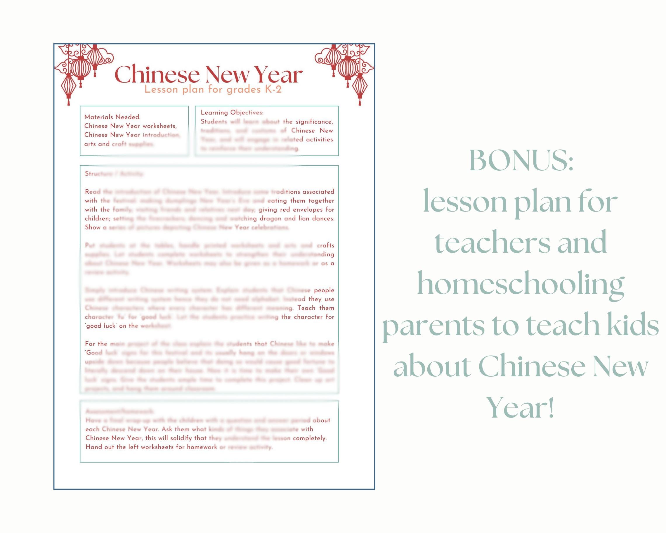 Chinese New Year Worksheets for Kids, Chinese Lesson Plan, Chinese ...