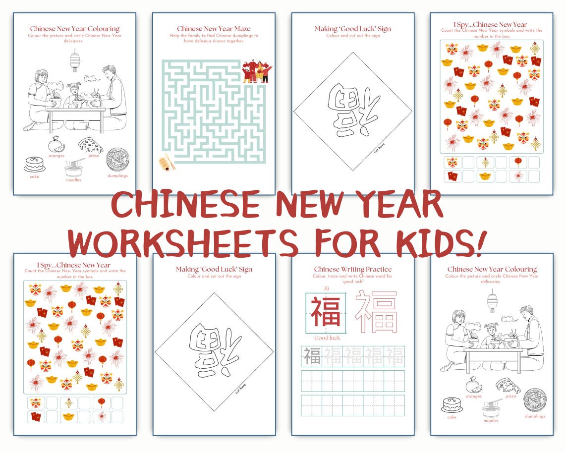 Chinese New Year Worksheets for Kids, Chinese Lesson Plan, Chinese ...