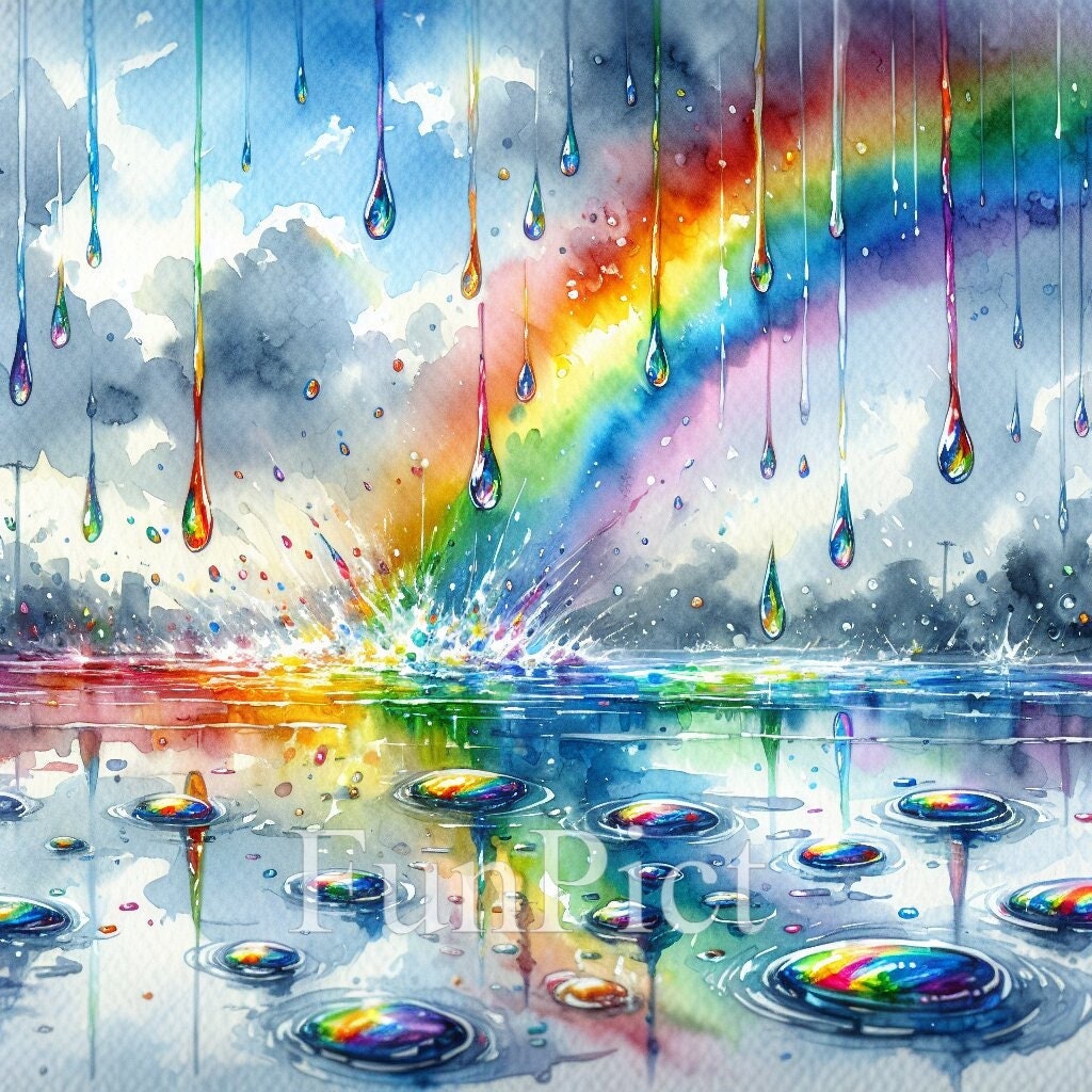 Rainbow Rain Splash Watercolor Art Print LGBTQ, Pride, Rainbow, Rain ...