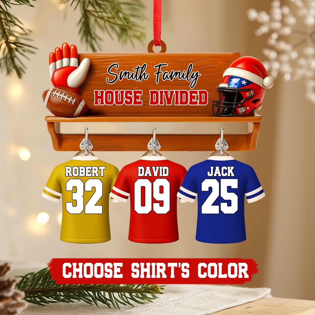 Personalized House Divided Football Ornament, Family Member Football ...