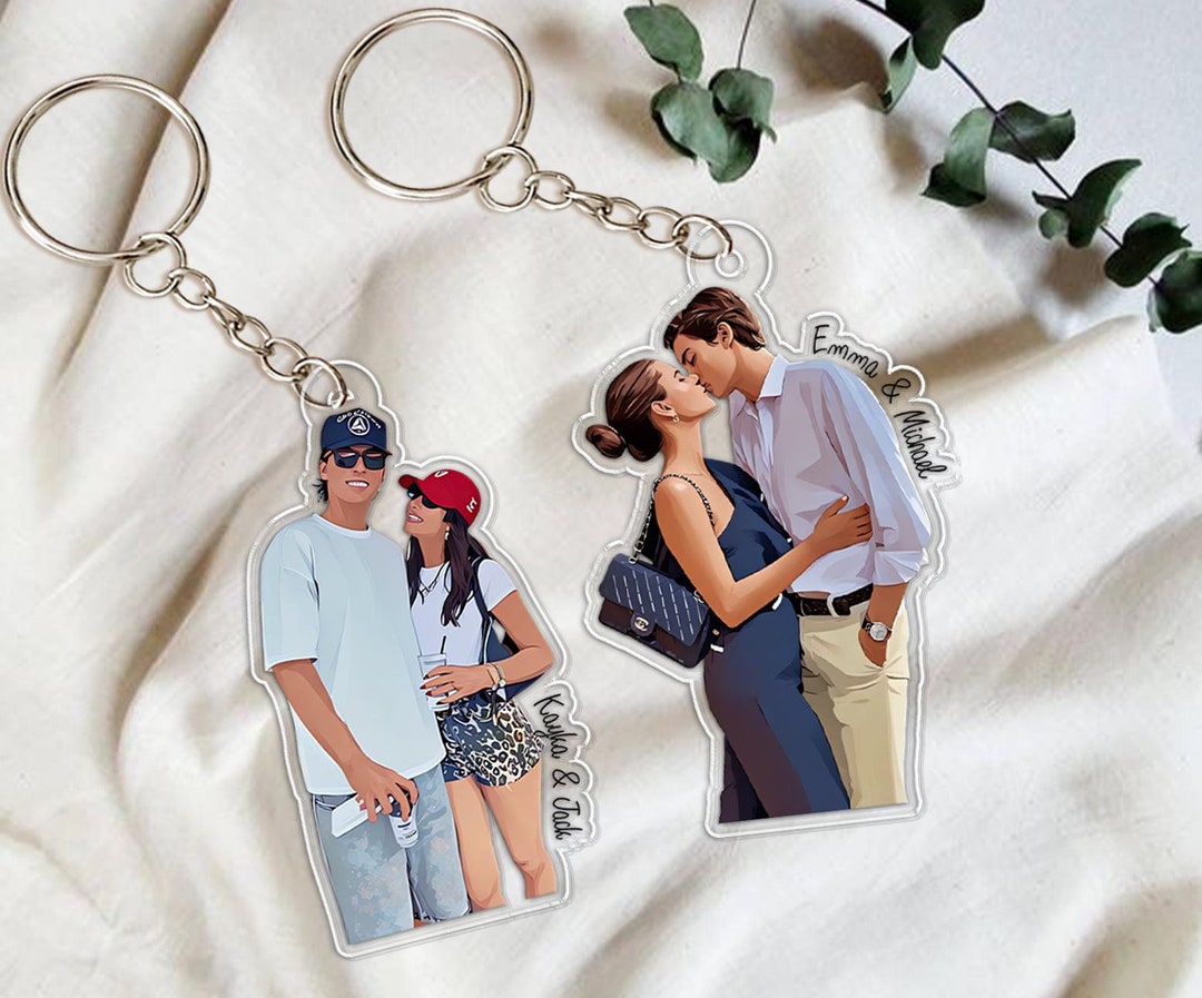 Valentines Gift for Him, Custom Couple Keychain, Couple Portrait ...