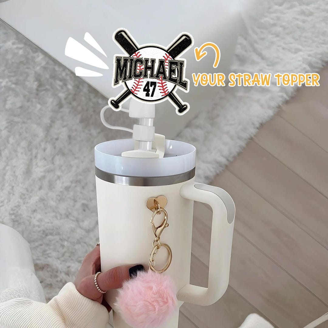 Custom Baseball Straw Topper, Personalized Baseball Name Straw Cover ...